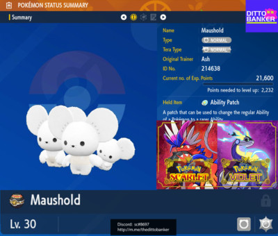 Pokemon Scarlet/Violet SHINY MAUSHOLD Family of 3 Lv.30 6IV Adamant ...