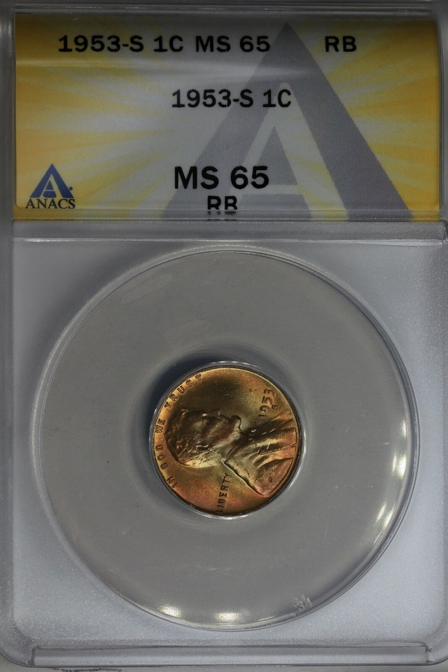 1953-S .01 ANACS MS 65 RB Lincoln Head Cent, Lincoln One Cent | eBay