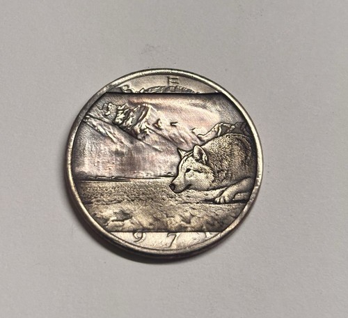 HOBO Nickel Folk Art Love Token Engraved Coin Deep Relief Wolf Wildlife ...