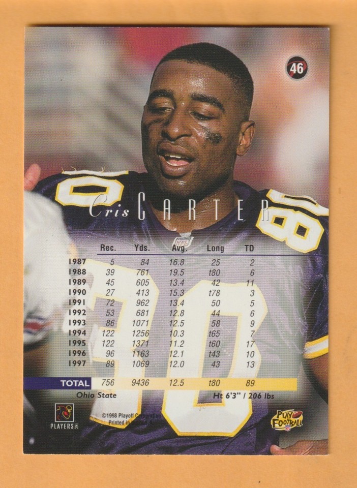 Cris Carter Minnesota Vikings 1998 Playoff Prestige Retail Ohio State ...