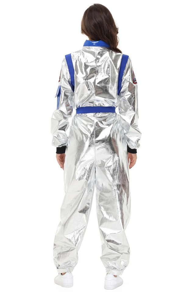 Adult Silver Astronaut Costume Men Women Spaceman Suit Space Jumpsuit ...