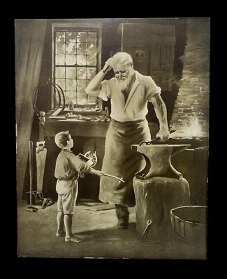 Antique Print Village Blacksmith Smithy Forge Anvil Toy Wagon Repair R ...