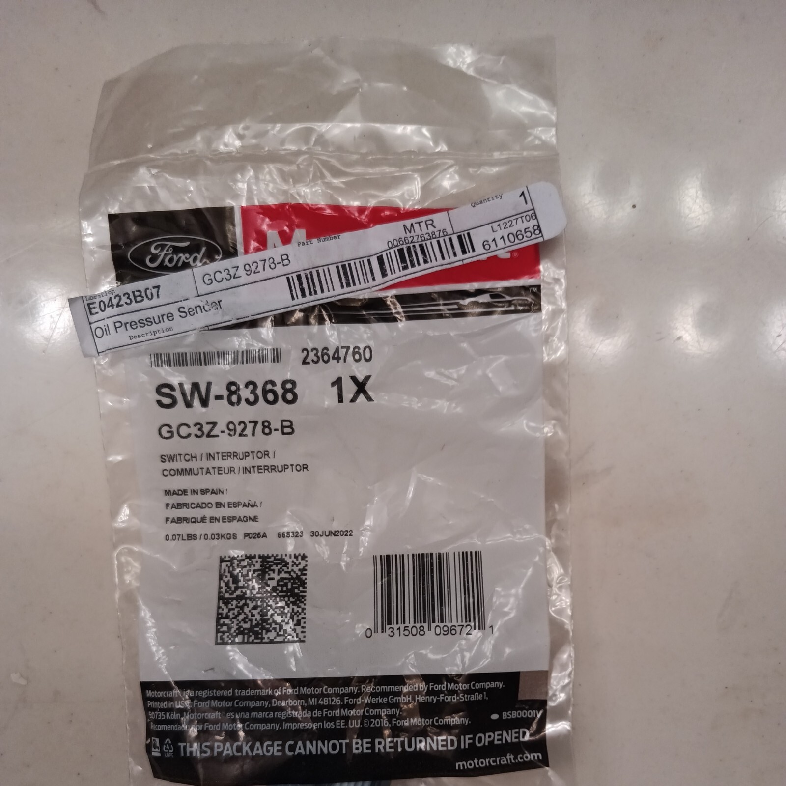 Ford OEM NOS GC3Z-9278-B Oil Pressure Sending Unit 2002-2019 F-250 ...