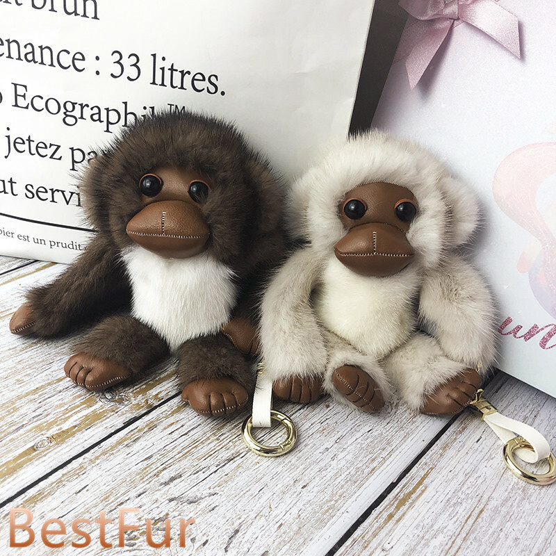 Real Mink Fur Monkey Toy Kids Gift Keyring Bag Charm Car Phone Pendant ...