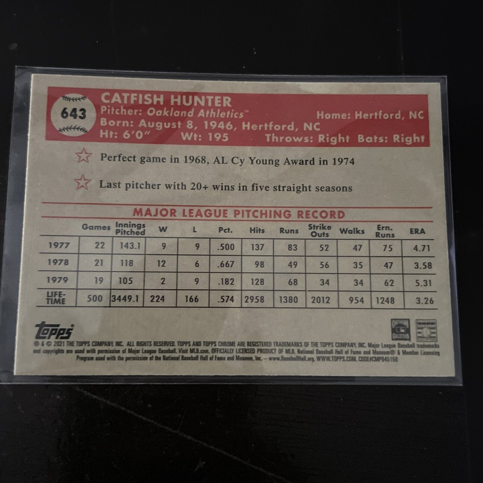 2021 Topps Chrome Platinum Anniversary Catfish Hunter prizm Refractor ...