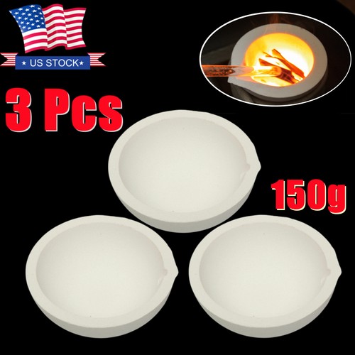 3Pcs 150g Quartz Silica Melt Dishes Pot Crucible Casting f/Gold Silver ...