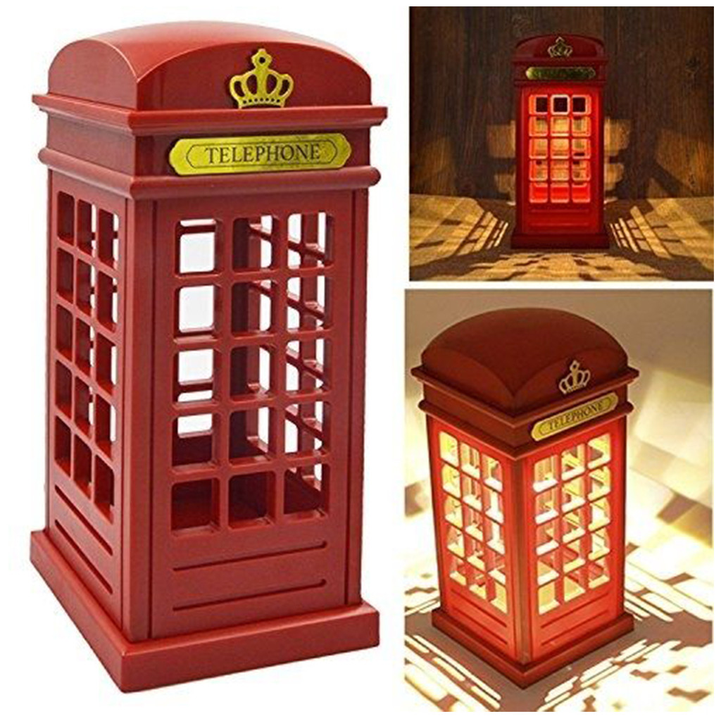 Red London Telephone Booth Night Light Bedside LED Table Lamp USB ...