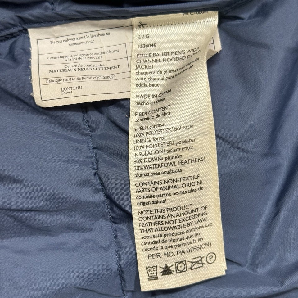 Eddie Bauer Hooded Down Jacket Men’s Large Blue EB650 Wide Channel ...