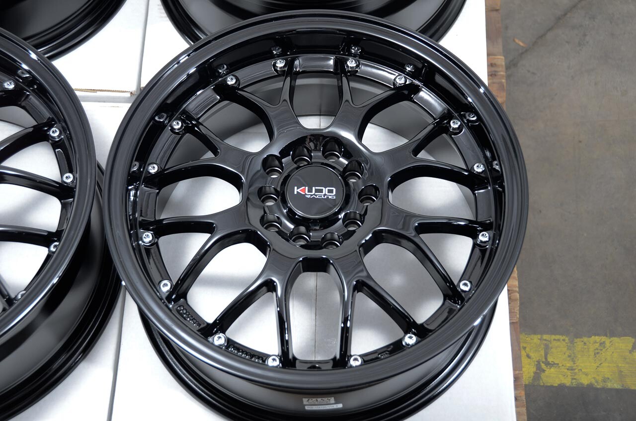 Kudo Racing Z16 16x7 5x100 5x114.3 +38mm Full Black w/Chrome Rivets ...