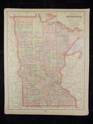 1890 MAP OF MINNESOTA & KANSAS PEERLESS ATLAS, w/ C.O.A.ORIGINAL ...