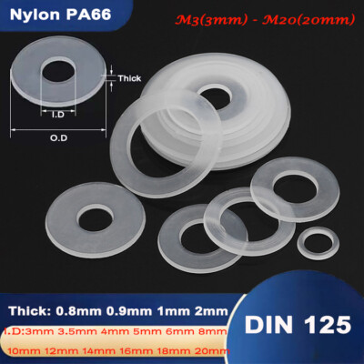 Nylon Plastic Clear Soft Flat Washers Insulation Thick/Thin Gasket ID ...