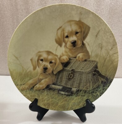 Yellow Labrador Retriever puppies Plate GONE FISHIN 8.5" Lynn Kaatz ...