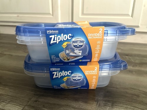 NEW 2 pks/2 ea Ziploc Divided Rectangle Food Storage Containers | eBay