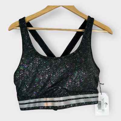 ZYIA NWT Black Reflective Mirage Light n Tight Cross Strap Bra Women's ...