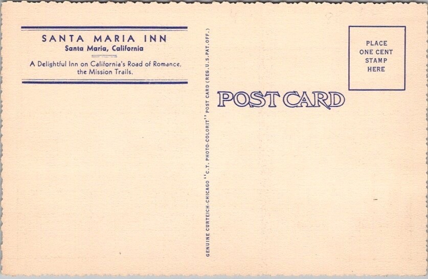 Santa Maria, California Postcard SANTA MARIA INN Dining Room View ...