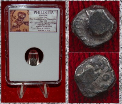 Ancient Coin PHILISTIA Helmeted Athena and Owl Silver Obol Rare Type of ...