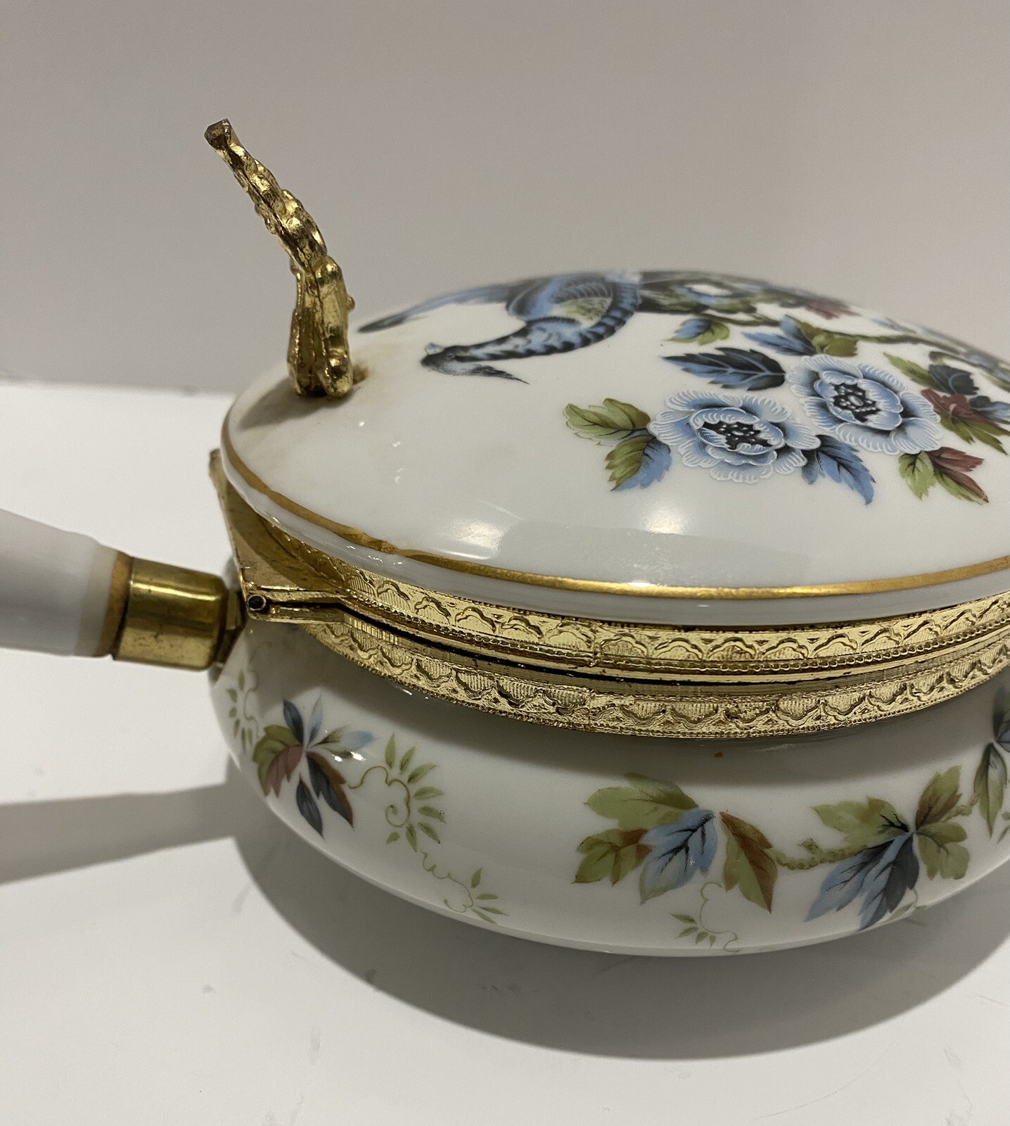 Vintage Andrea By Sadek Silent Butler Pot Porcelain Birds Gold Trim ...