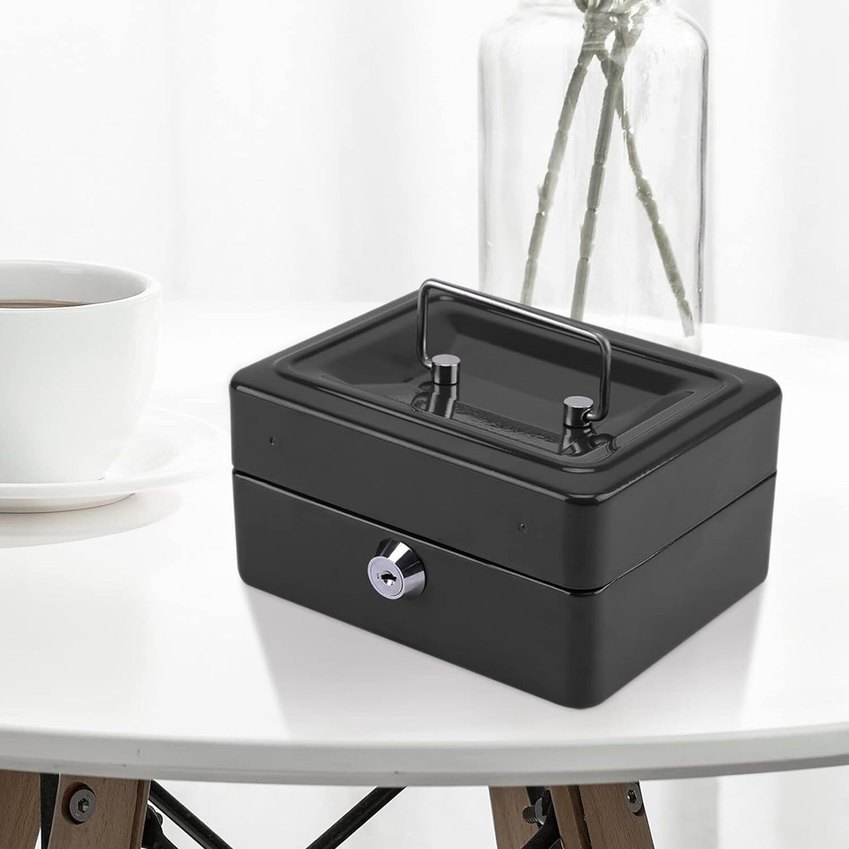 6" Metal Cash Box Money Bank Deposit Steel Tin Security Safe Petty Key ...