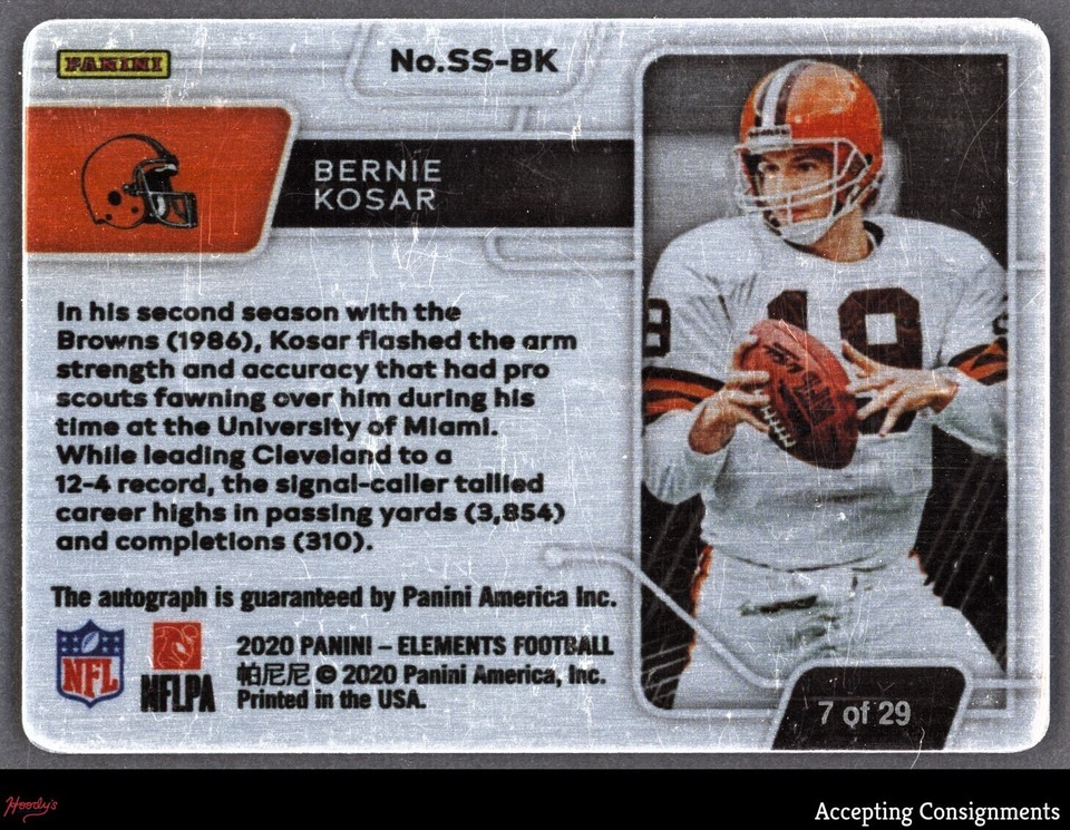 2020 Panini Elements Steel Signatures Copper #4 Bernie Kosar 7/29 AUTO ...