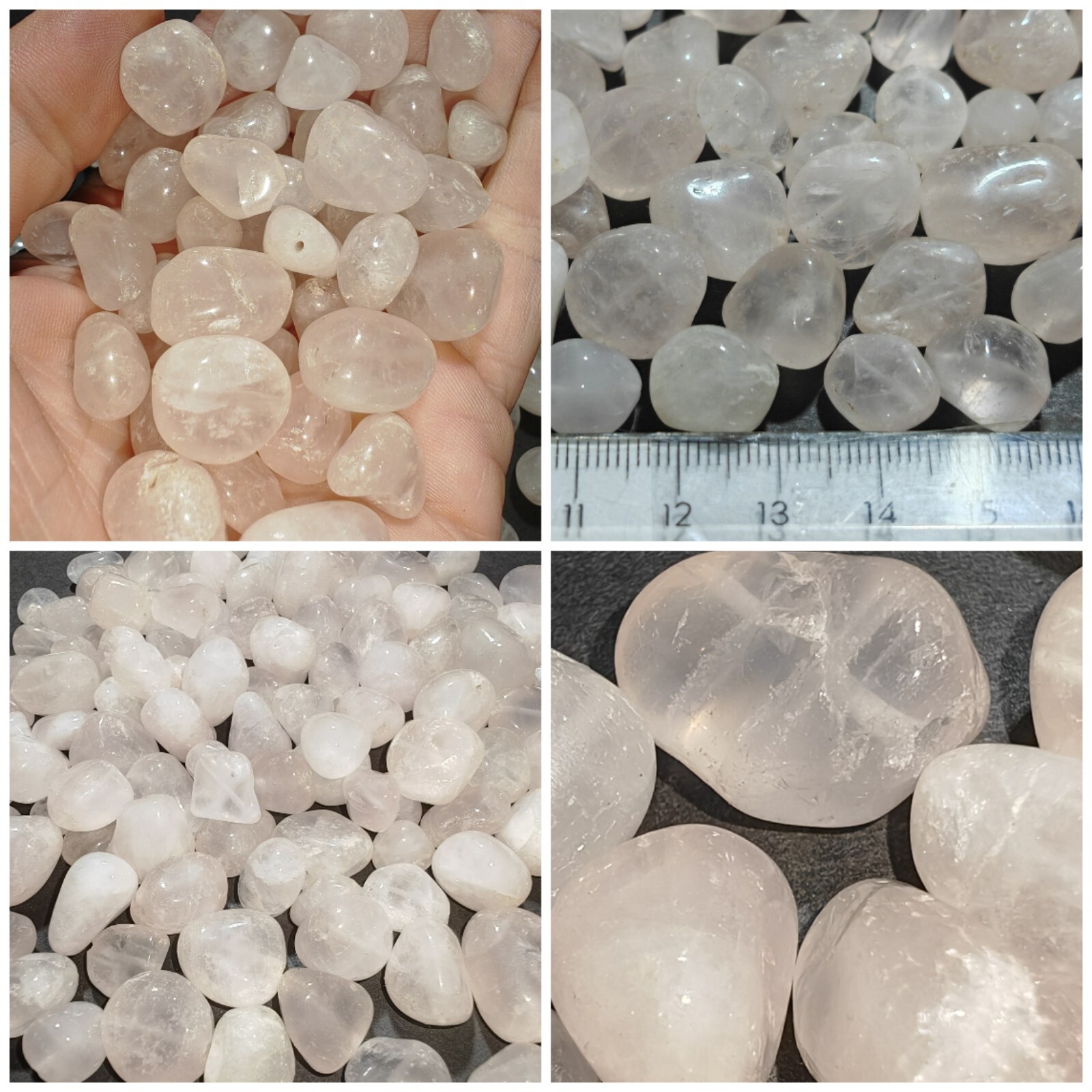 300g Pale Rose Quartz smooth pebble Gemstone loose bead small drill ...