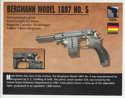 BERGMANN MODEL 1897 NO. 5 Semi-Automatic Pistol Gun Classic Firearms ...