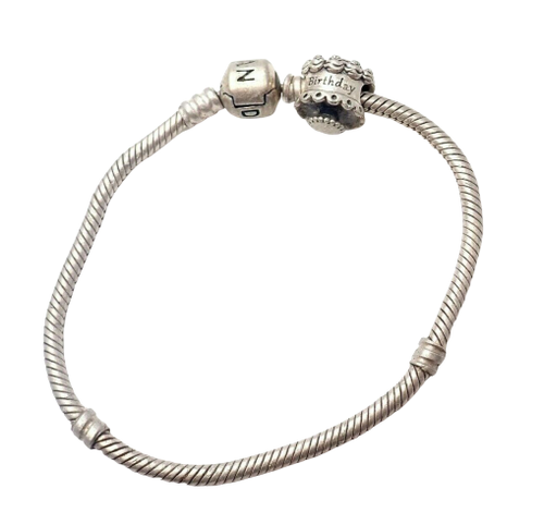 Beautiful Silver Pandora Bracelet with rare birthday Charm 7 Inches ...