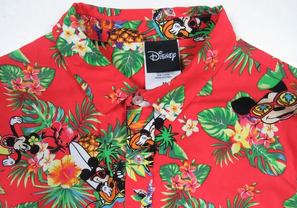 NWOT Disney Mickey Mouse Aloha Hawaiian Floral Surf Short Sleeve Button ...