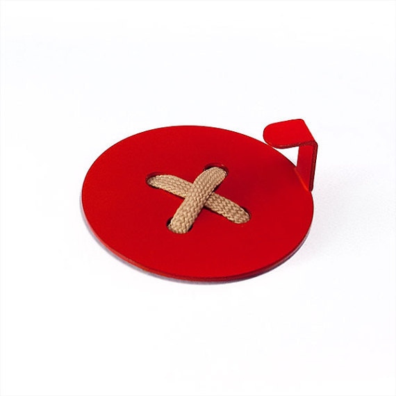 Metal Coat Rack Wall Hooks Steel Red Button Handmade Decor Hanger FREE ...