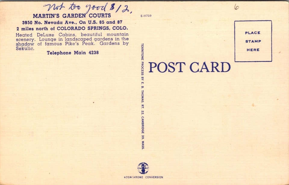 Linen Postcard Martin's Garden Courts 3950 No. Nevada Ave in Colorado ...