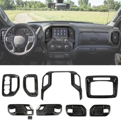 2019+ Chevrolet Silverado GMC Sierra 9PCS Black Wood Grain Interior ...