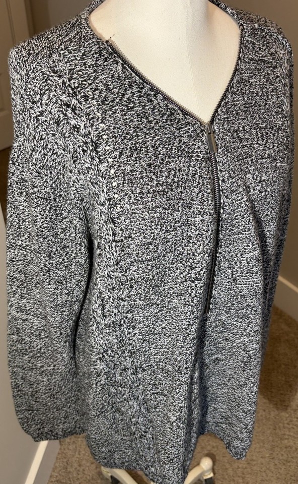 New York & Company 1/2 Zip V Neck Pullover Sweater Black White XXL | eBay