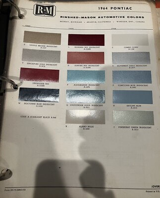 1964 Pontiac Paint Chip Color Code Sample Sheet | Rinshed Mason RM