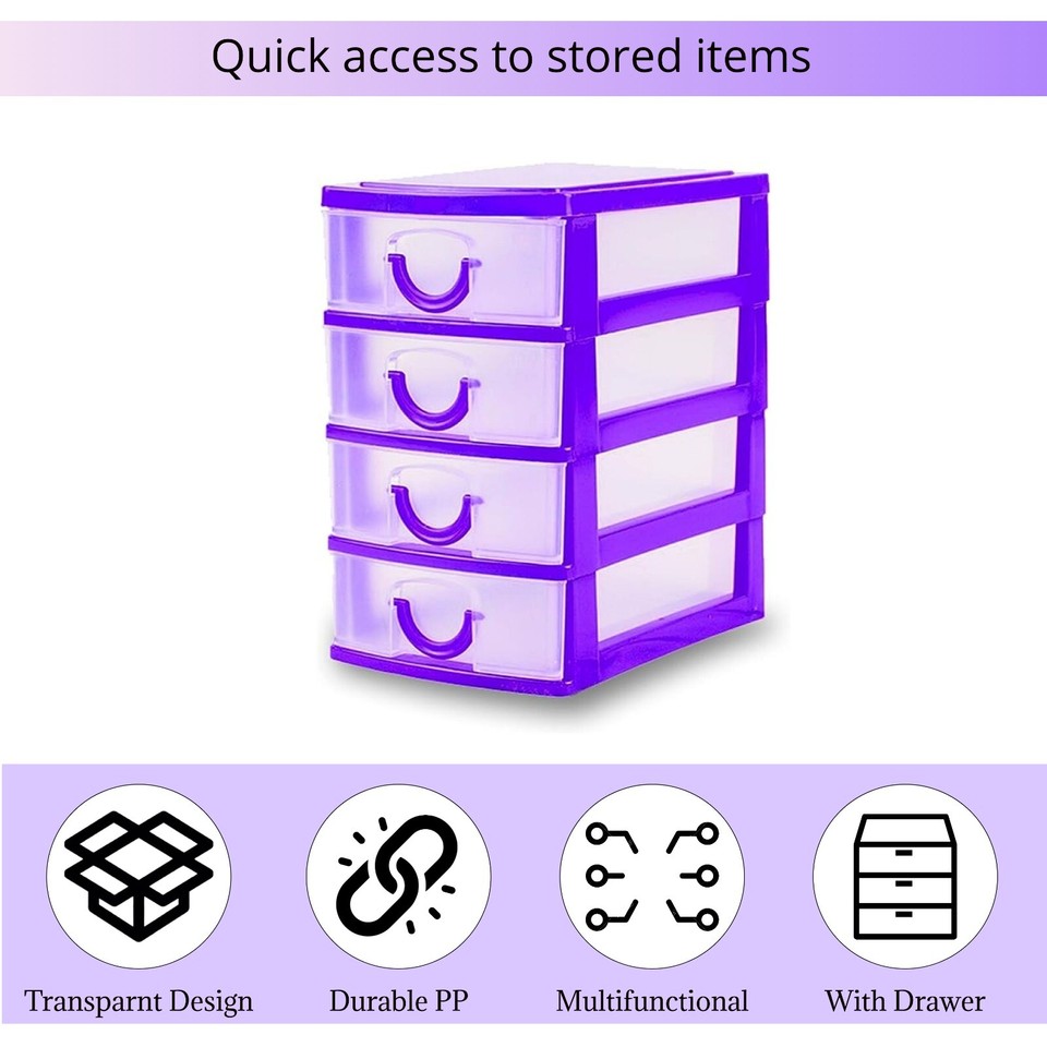 2 x 4 Tier Mini Storage Drawers Draw Tower Unit Office School Jewellery ...