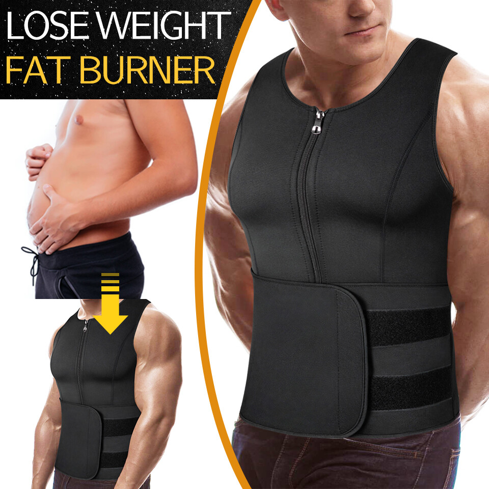 Men Neoprene Sauna Sweat Vest Body Shaper GYM Waist Trainer Fat Burner ...