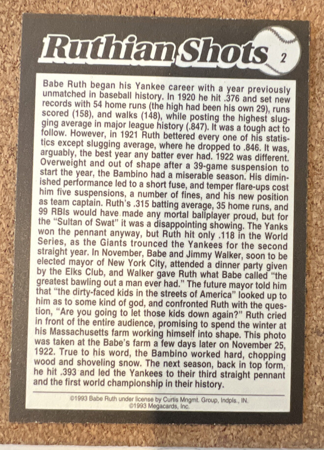 1993 #2 Babe Ruth Megacards Ruthian Shots New York Yankees | eBay
