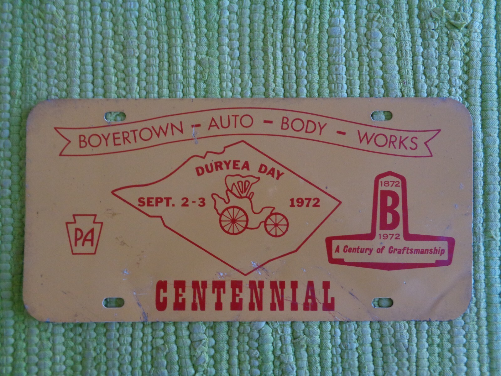Vintage Auto Body Works LICENSE PLATE Centennial Booster Tag Boyertown ...