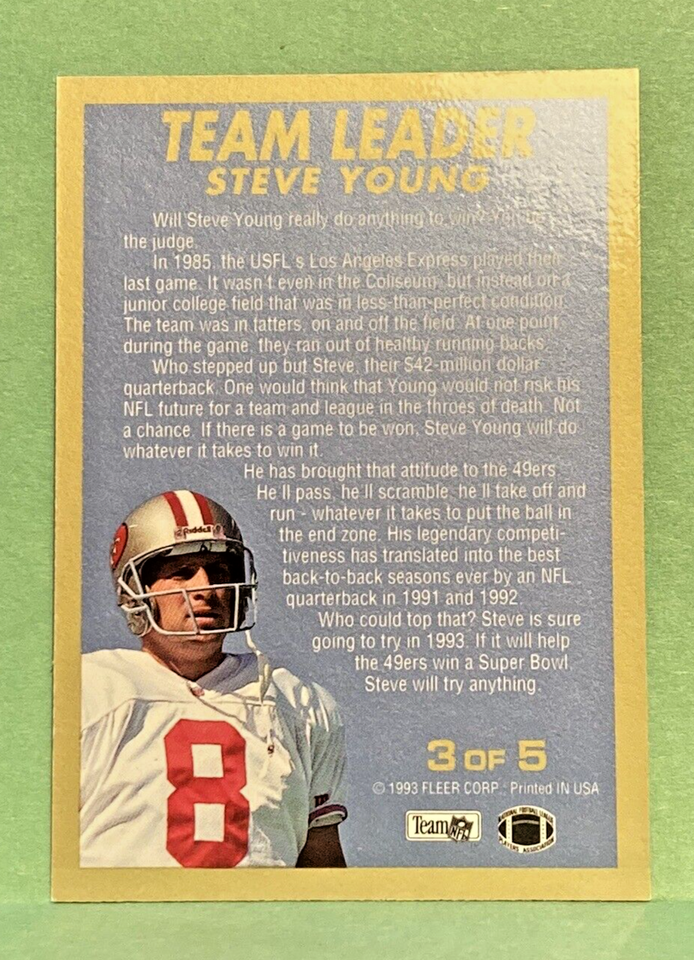 1993 Fleer STEVE YOUNG Team Leader Card #3 49ers | eBay