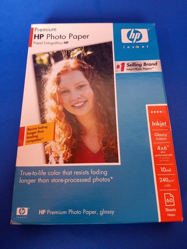 HP Premium Photo Paper 4x6 Glossy W/ Perforated Tab 60 Sheets Factory ...