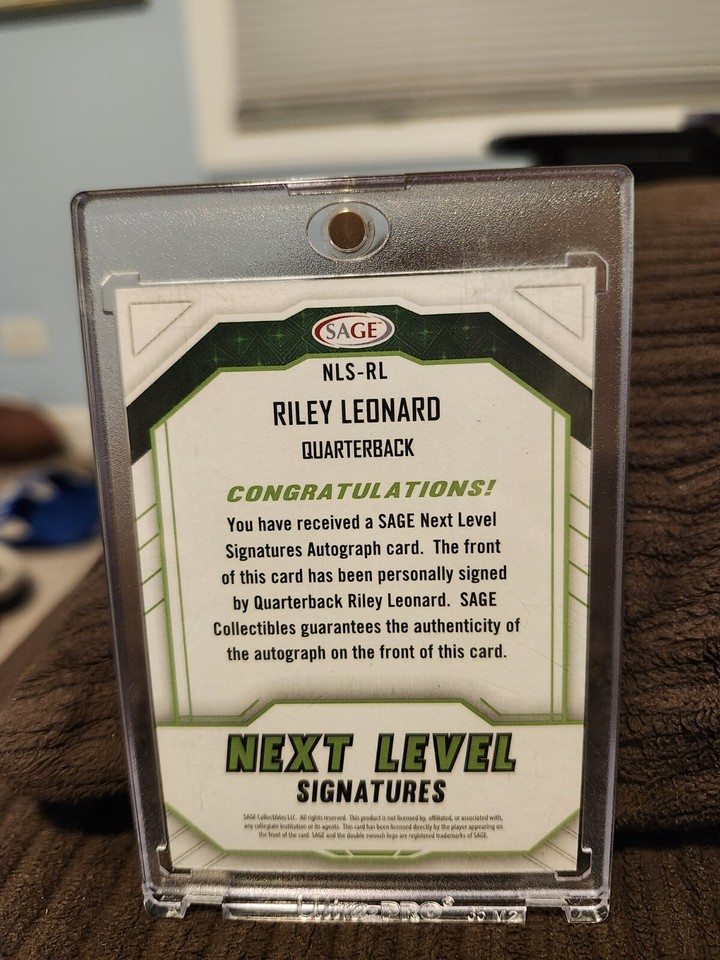 '24 "SAGE Football" Riley Leonard (Next Level Signatures) *RED ON CARD ...