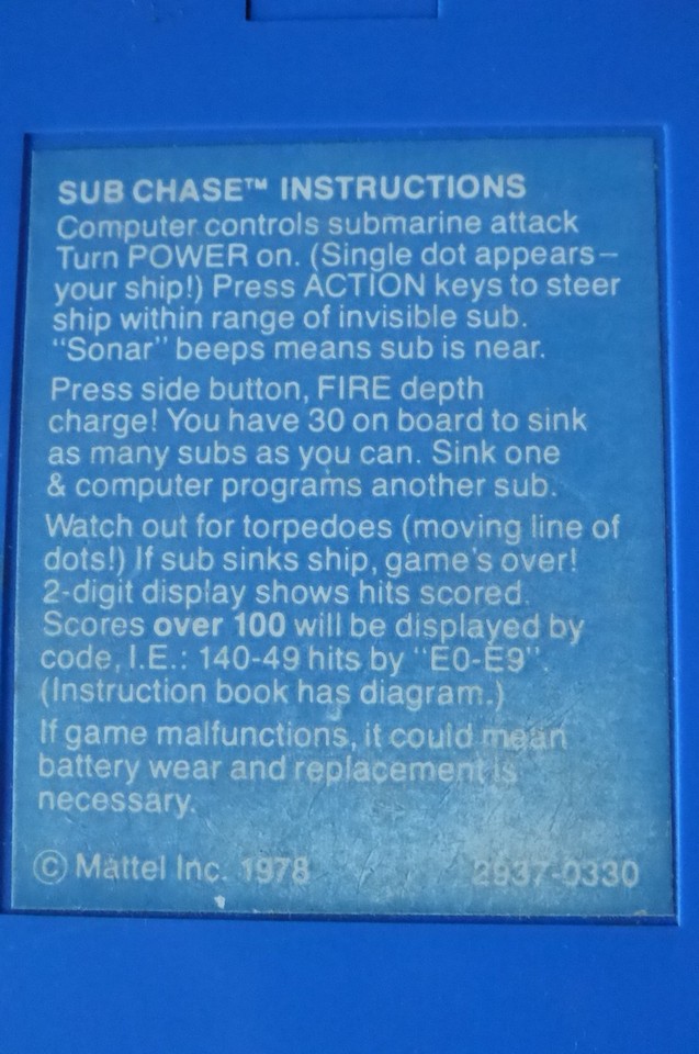 Vintage SUB CHASE Handheld Electronic Game by MATTEL JAPAN 1978 Tested ...