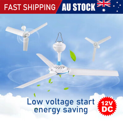 1/2x Solar Power 12V Ceiling Fan 3Blades 0.7AMP Caravan Camping Outdoor ...