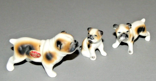 Vintage Japan Bone China Miniature Figurines 3pc Bulldog Family | eBay