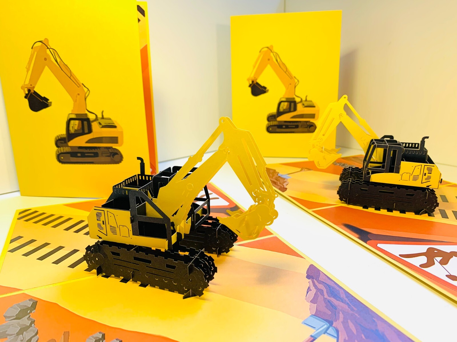 ORIGAMI POP CARDS Excavator Crane Digger Truck Pop Up Greeting Card ...