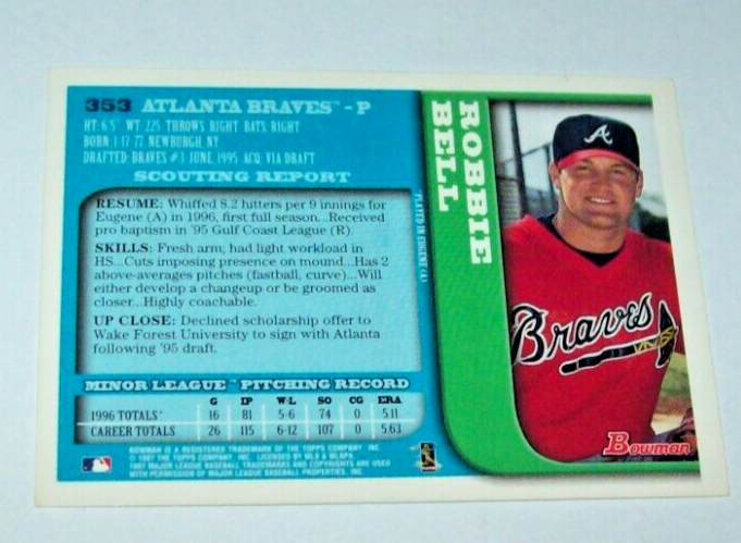 1997 Bowman Atlanta Braves Robbie Bell Hand Sign Autographed Rookie ...