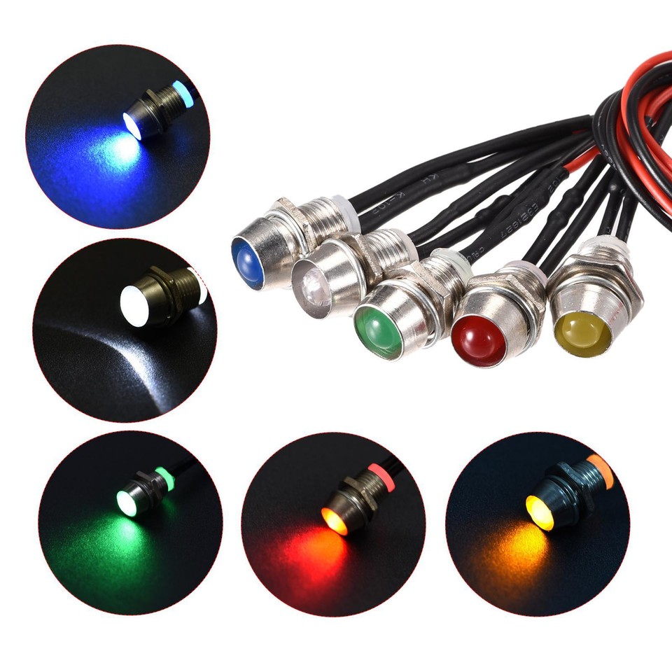 10pcs LED Indicator Light AC/DC 110V 8mm Panel Mount Red Yellow Blue ...
