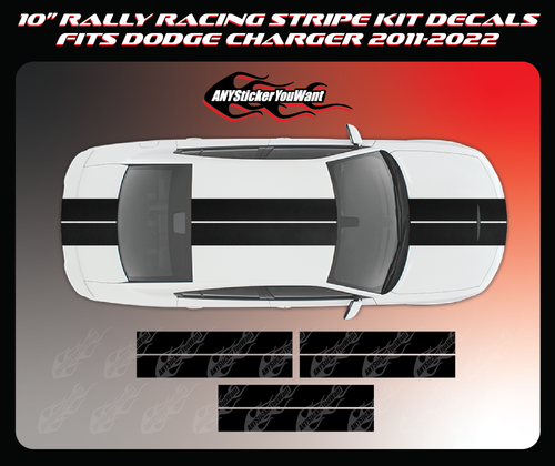 10" Dual Rally Racing Stripe Kit Vinyl Decals Fits Dodge Charger 2011 ...