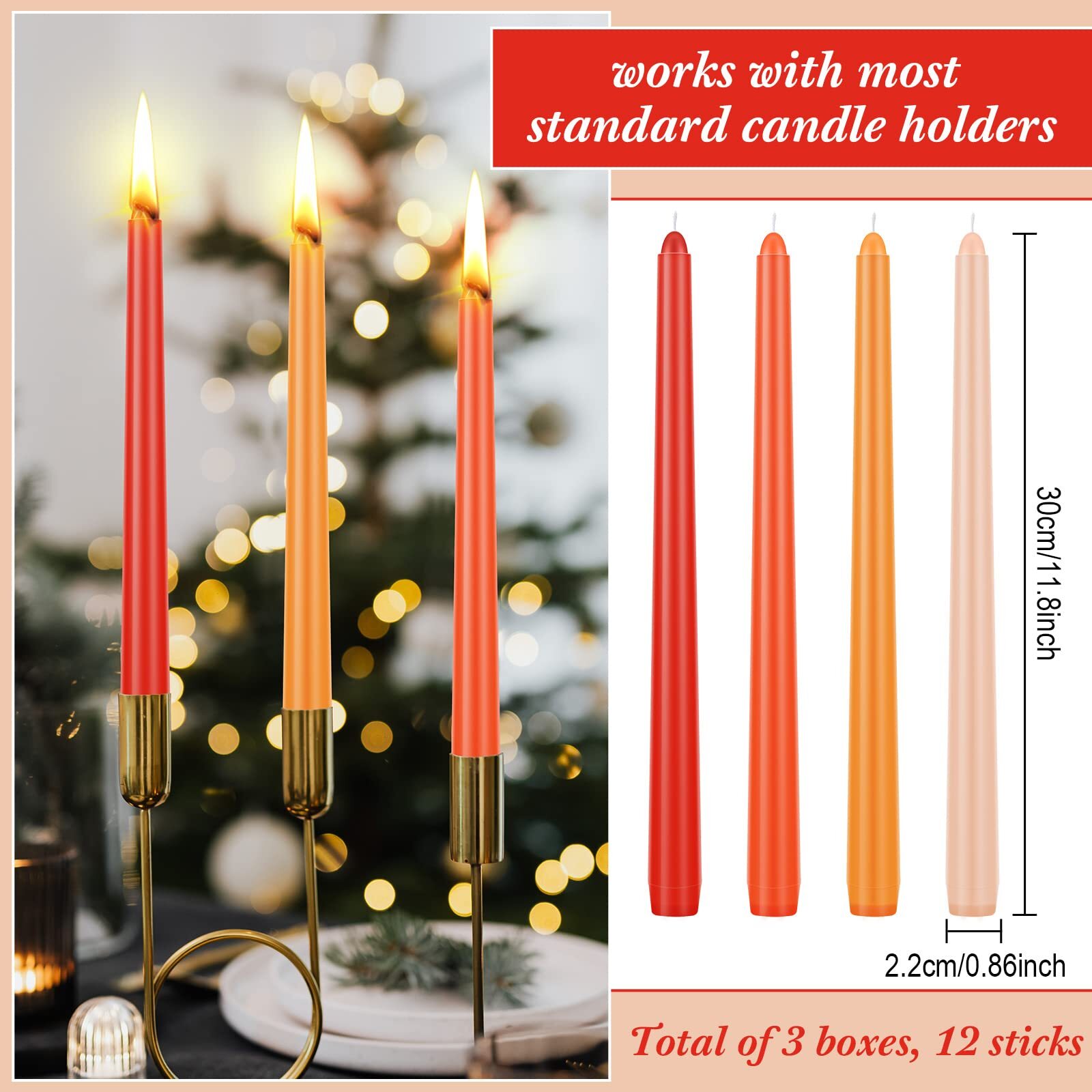 12 Pcs Taper Candle Colored Taper Candles Colored Candle Sticks Amber ...
