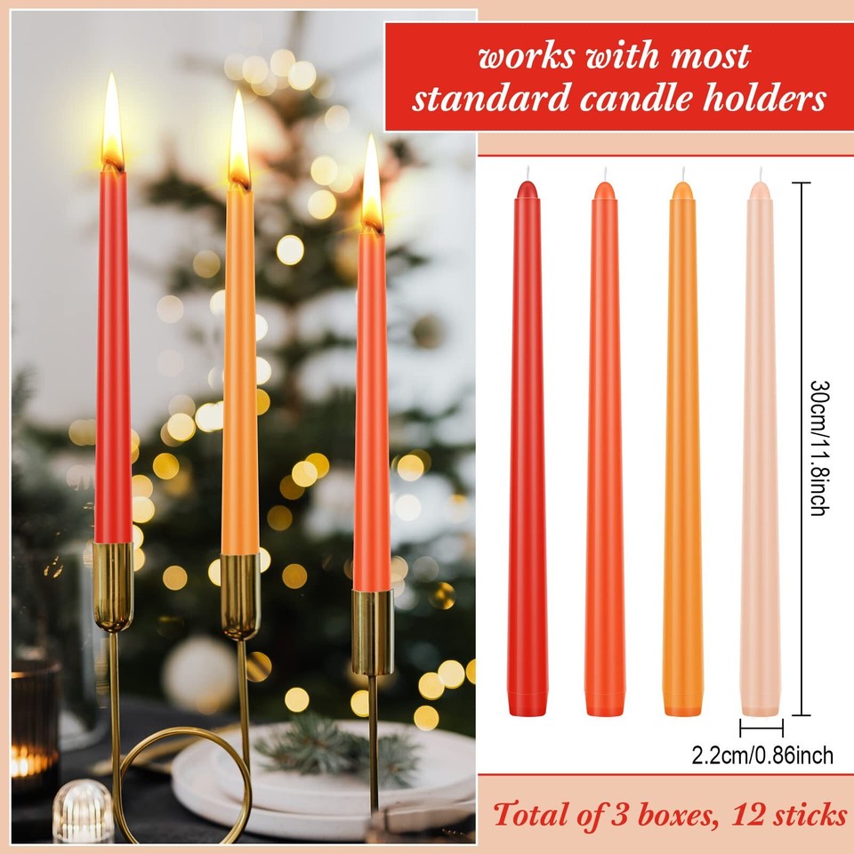 12 Pcs Taper Candle Colored Taper Candles Colored Candle Sticks Amber ...