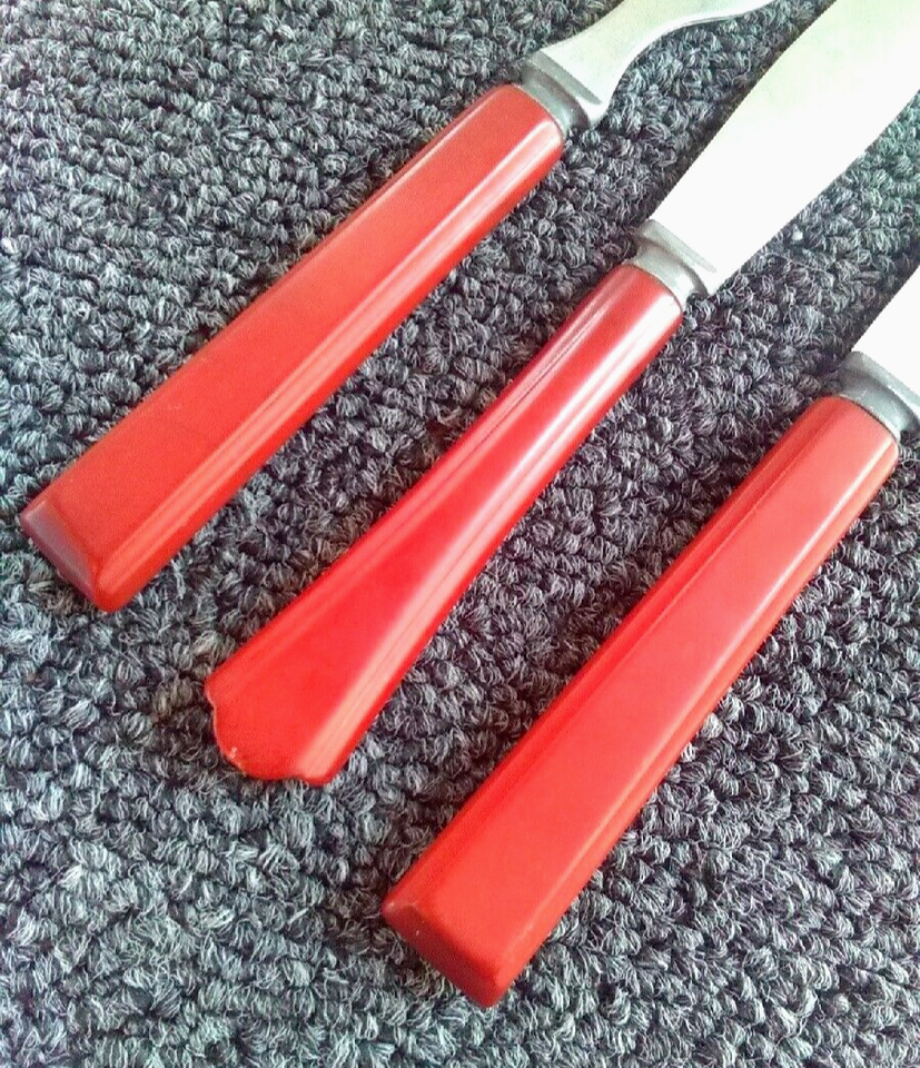 3 Vintage Bakelite Red Flatware Different Marks 1 Fork & 2 Knives | eBay