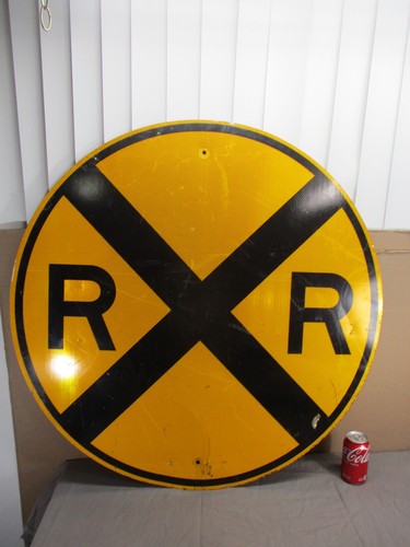 Vintage ENMOURSE 36" Railroad Crossing Sign Round Yellow Metal Train ...